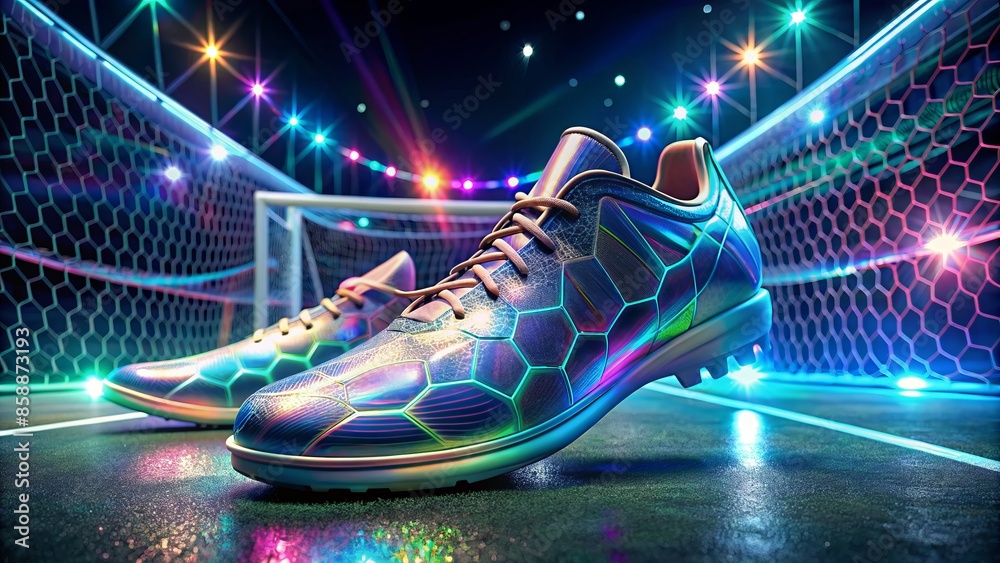 Futuristic hologram sneakers with iridescent lights and swirling ...