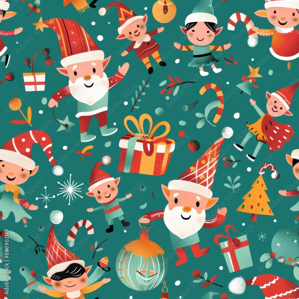 This festive illustration features a repeating pattern of Christmas ...