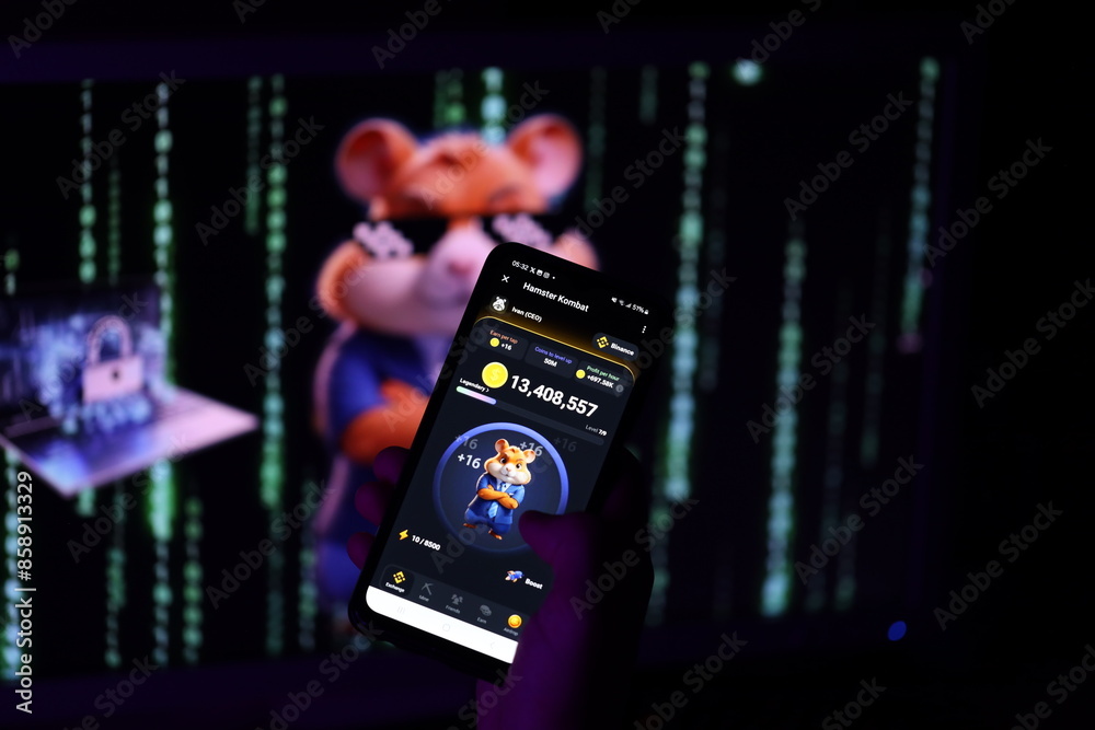 KYIV, UKRAINE - APRIL 20, 2024 Hamster Kombat telegram bot on ...