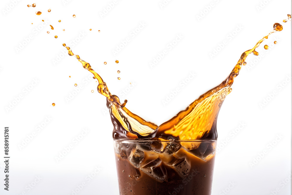 Milk Tea fall ice cube cool pouring down in Shape form line. Milk Ice ...