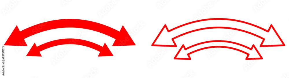 Dual sided arrow vector, icon, silhouette design. Semicircular curved ...