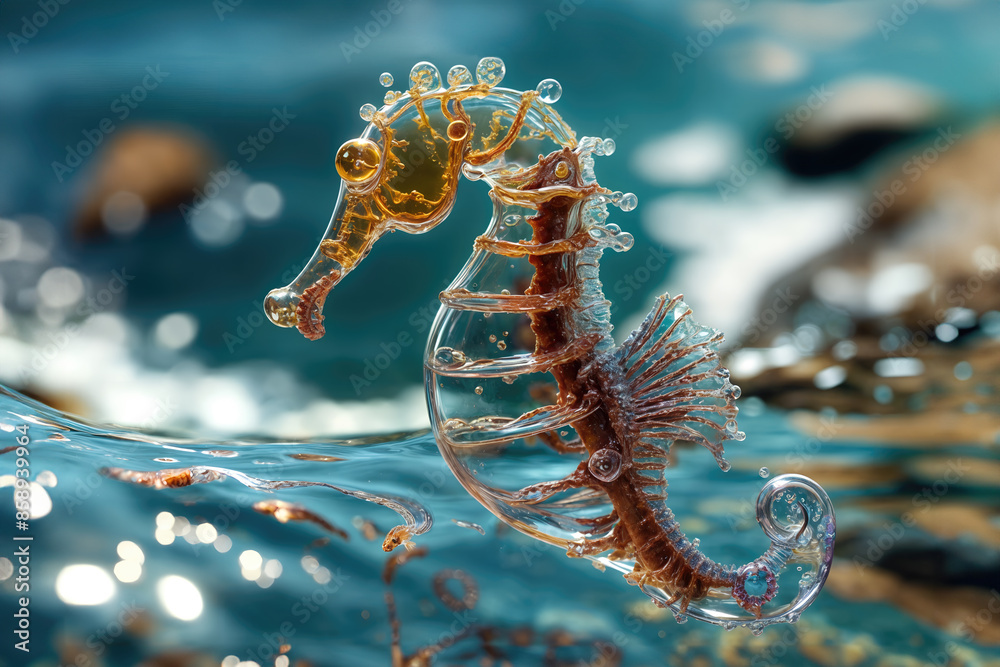 A se The close-up image shows a seahorse with its body and tail fully ...