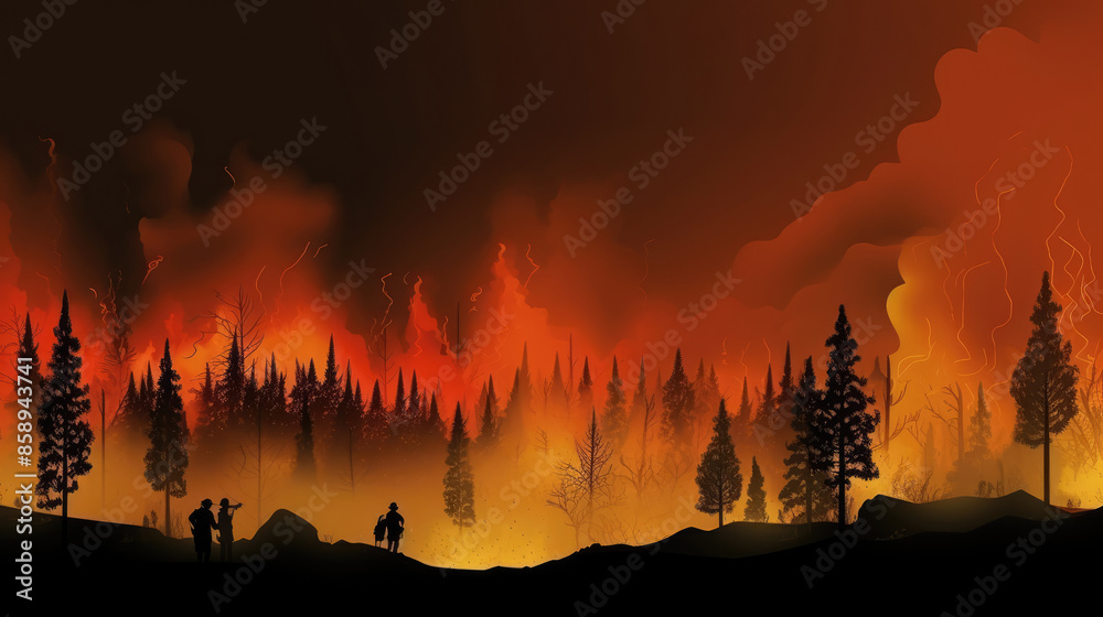 Forest fire, wildfire landscape natural disaster background banner ...