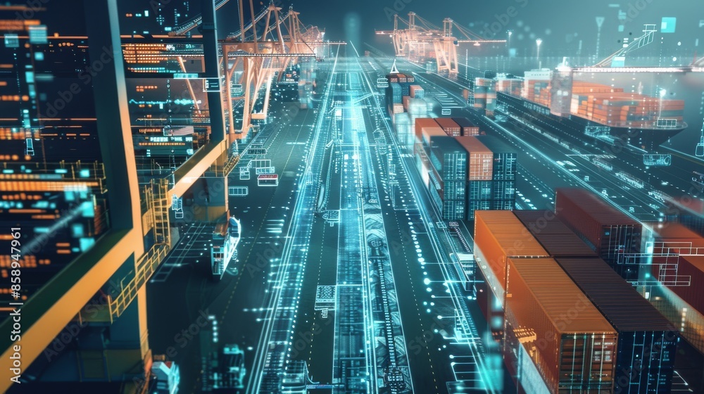 Ai Powered Autonomous Shipping Port Managing Cargo Operations With Robotic Cranes Automated
