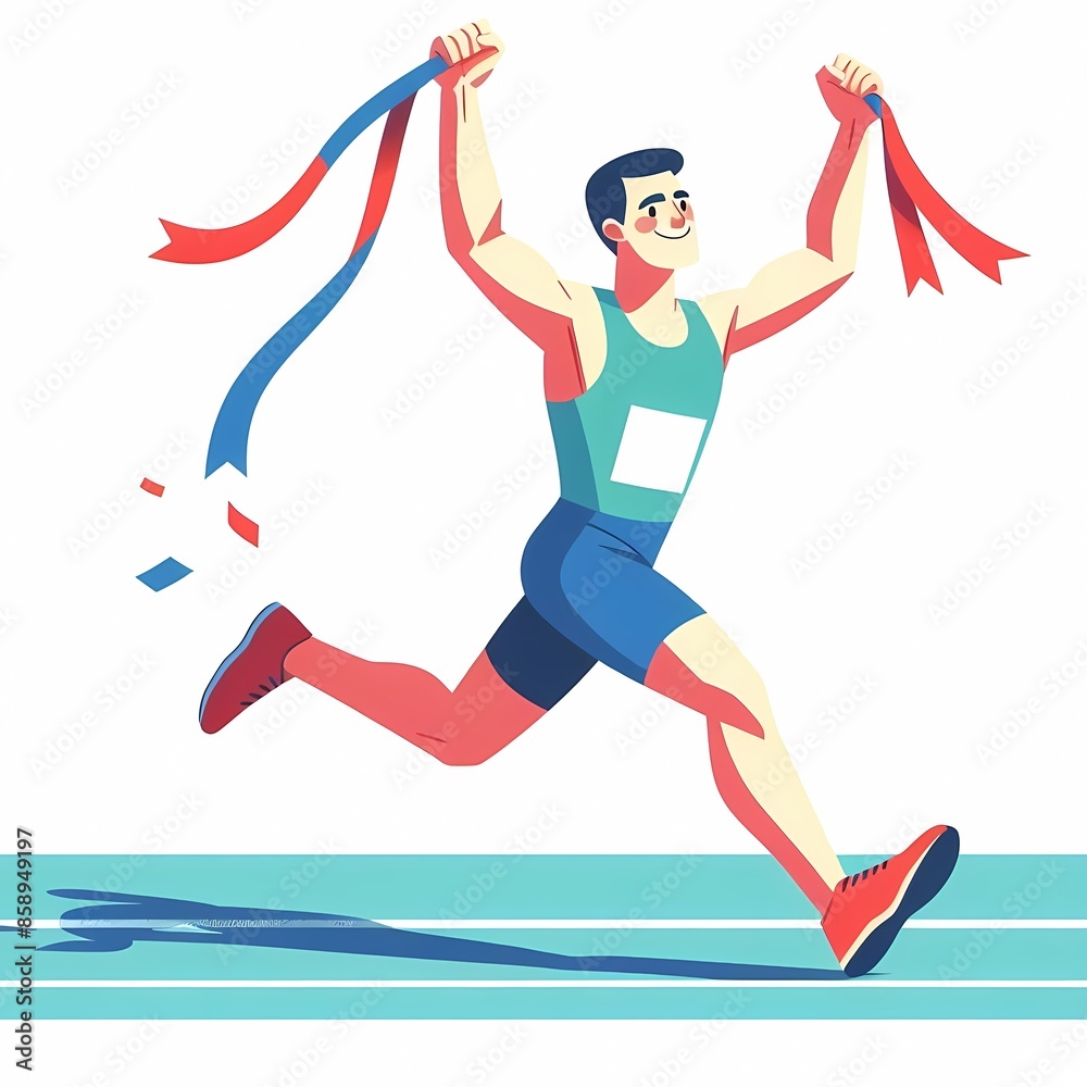 Race winner is breaking ribbon at finishing line modern vector ...