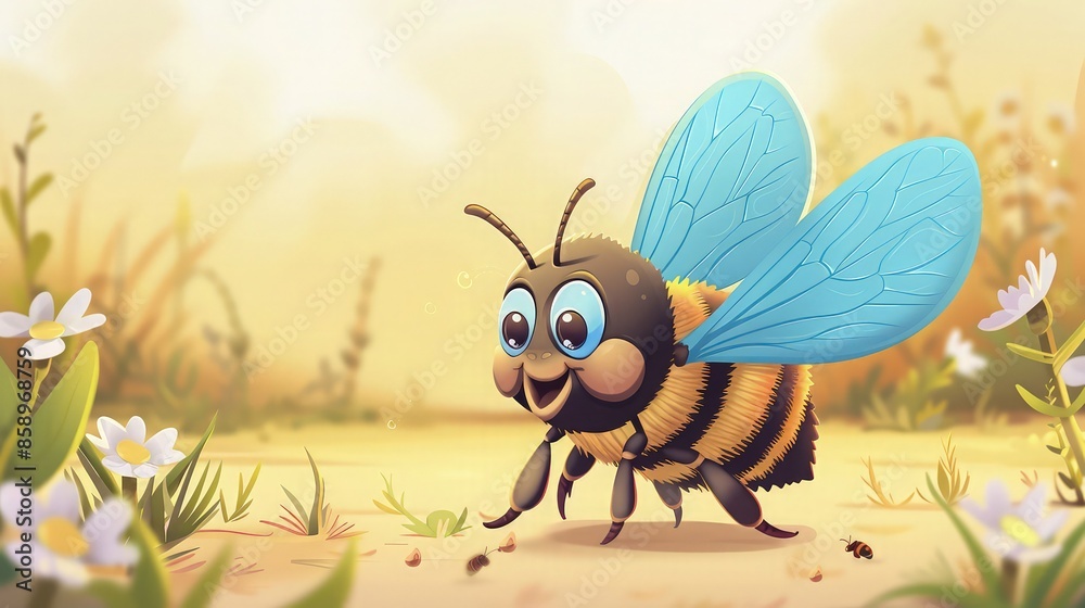 Dancing cartoon bee illustration. Blue wings, bee, dance. Cartoon ...