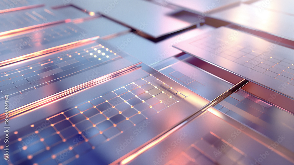 Close-up of a semiconductor wafer device after the dicing process. The silicon mold is being ...