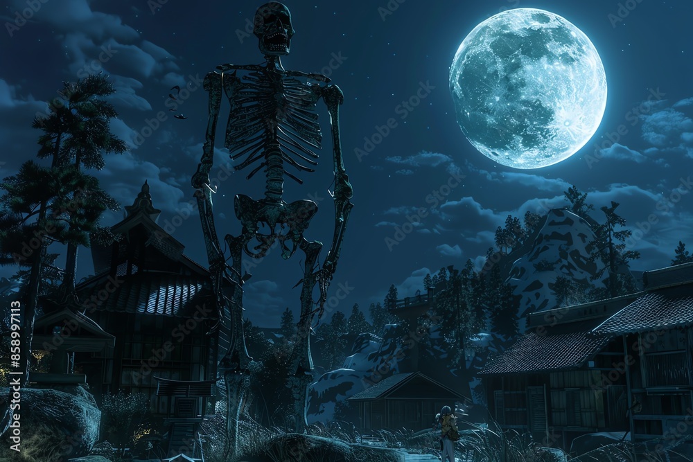 Gashadokuro Skeleton The giant Gashadokuro skeleton demon towering over ...