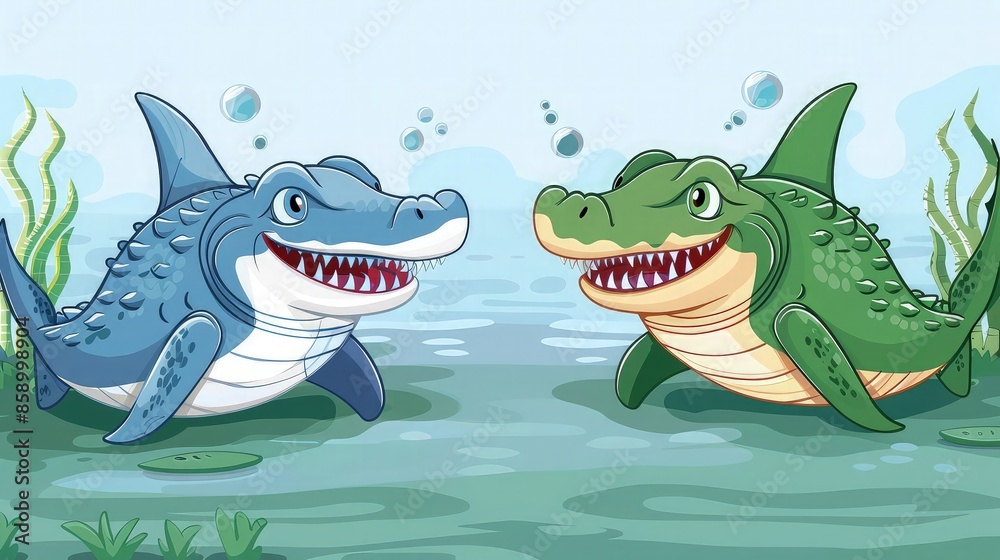 Shark And Crocodile Surabaya, Indonesia Landmark Mascot Cartoon ...