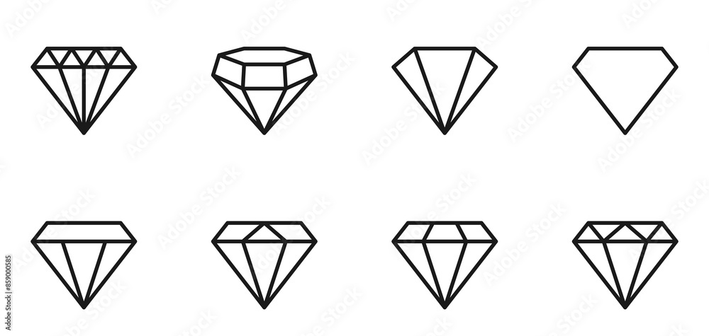 Diamond icon set. Different shapes of diamond cuts in linear style ...
