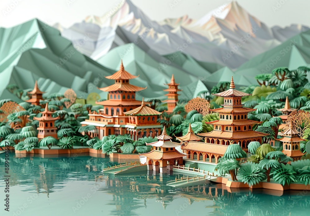 A detailed paper craft of the beautiful city of Pokhara, Nepal ...