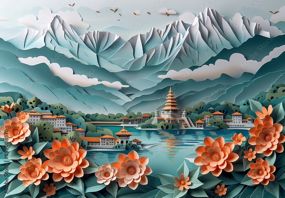 A detailed paper craft of the beautiful city of Pokhara, Nepal ...