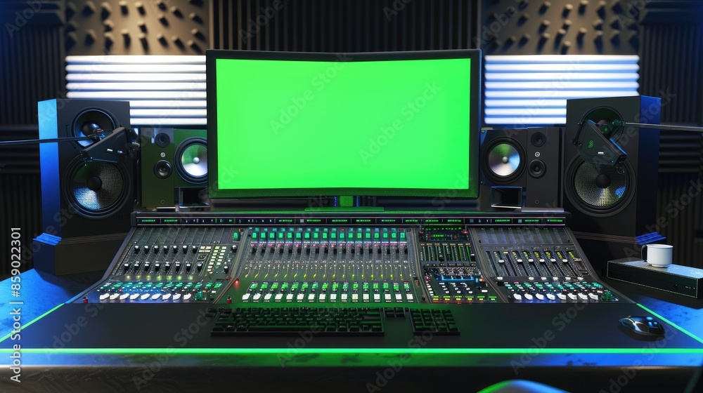 Record Studio Control with Chroma Key Green Screen Computer Stock ...
