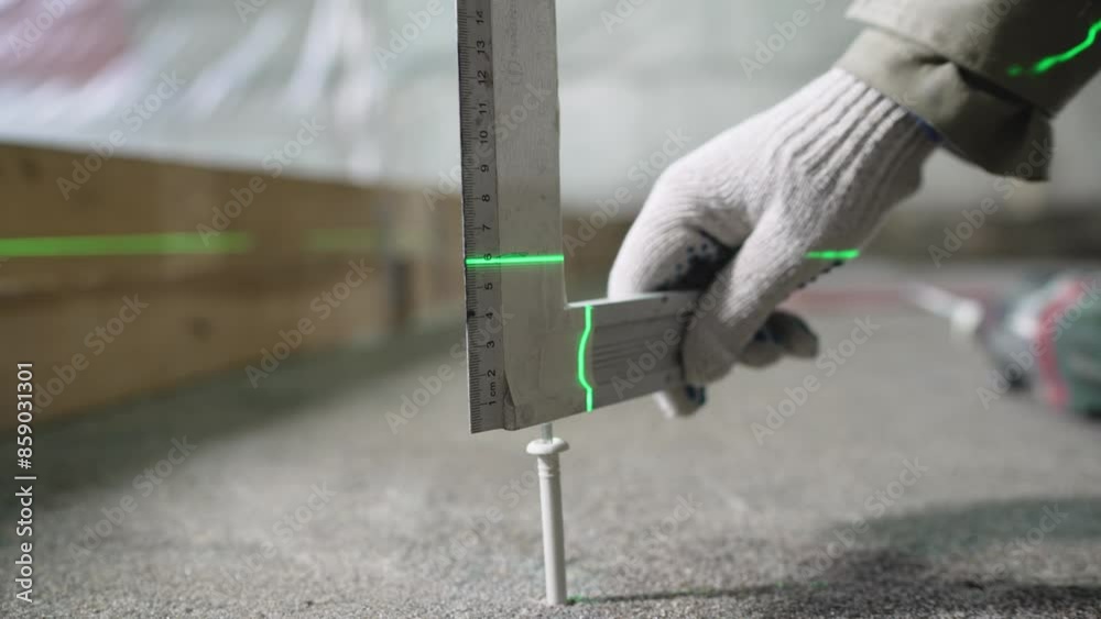 Repair of floors, installation of guides for concrete screeds. Setting ...