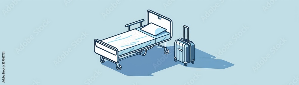 Hospital Bed with Suitcase - Ready for Discharge - A hospital bed with ...