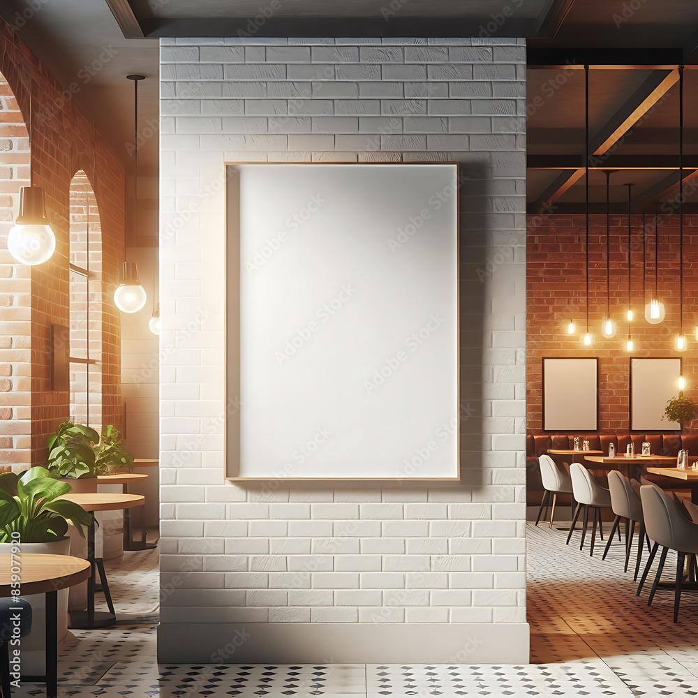 A room style interior set design with a brick wall and Modern ...