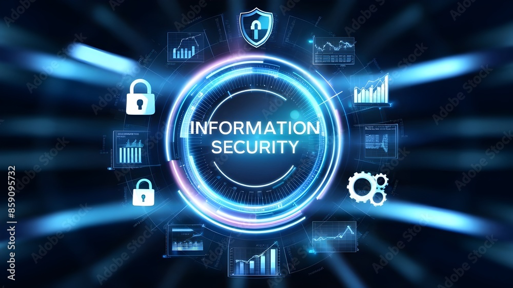 IT: a glowing, futuristic information security interface,various ...