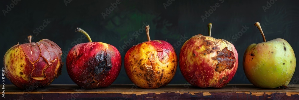 Decay. Five Apples Showing Different Stages of Ageing and Decay Stock ...
