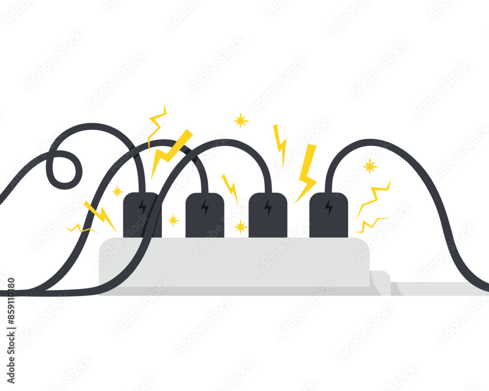 Plug with electric shock, Overload plug in power outlet in. Electric ...