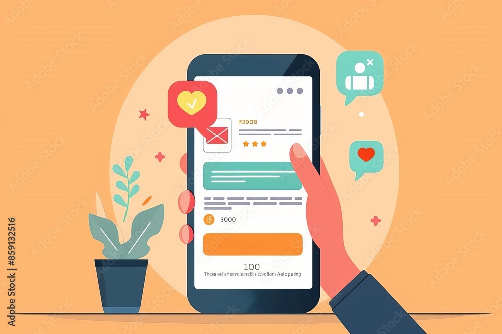 Person interacting with a smartphone displaying messages and notifications. Social media and ...