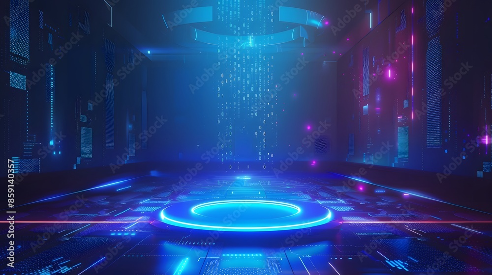 Vector illustrations of Futuristic digital technology stage with ...