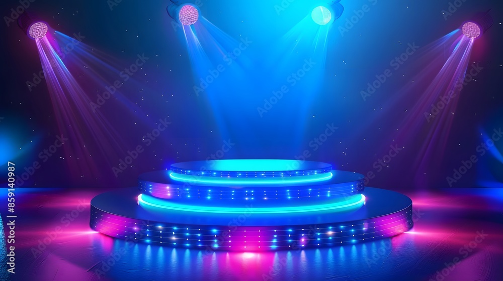 Vector illustrations of Futuristic digital technology stage with ...