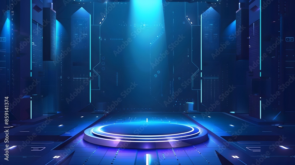 Vector illustrations of Futuristic digital technology stage with ...