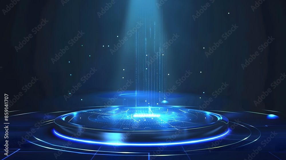 Vector illustrations of Futuristic digital technology stage with ...