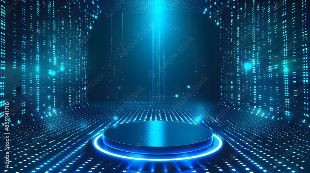Vector illustrations of Futuristic digital technology stage with ...