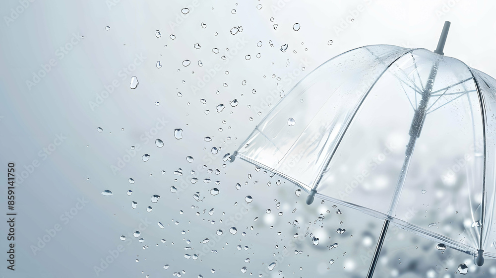 Transparent umbrella under rain against water drops splash background ...