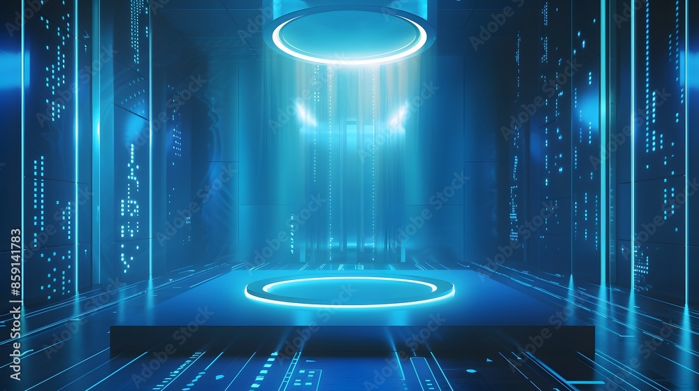 Vector illustrations of Futuristic digital technology stage with ...