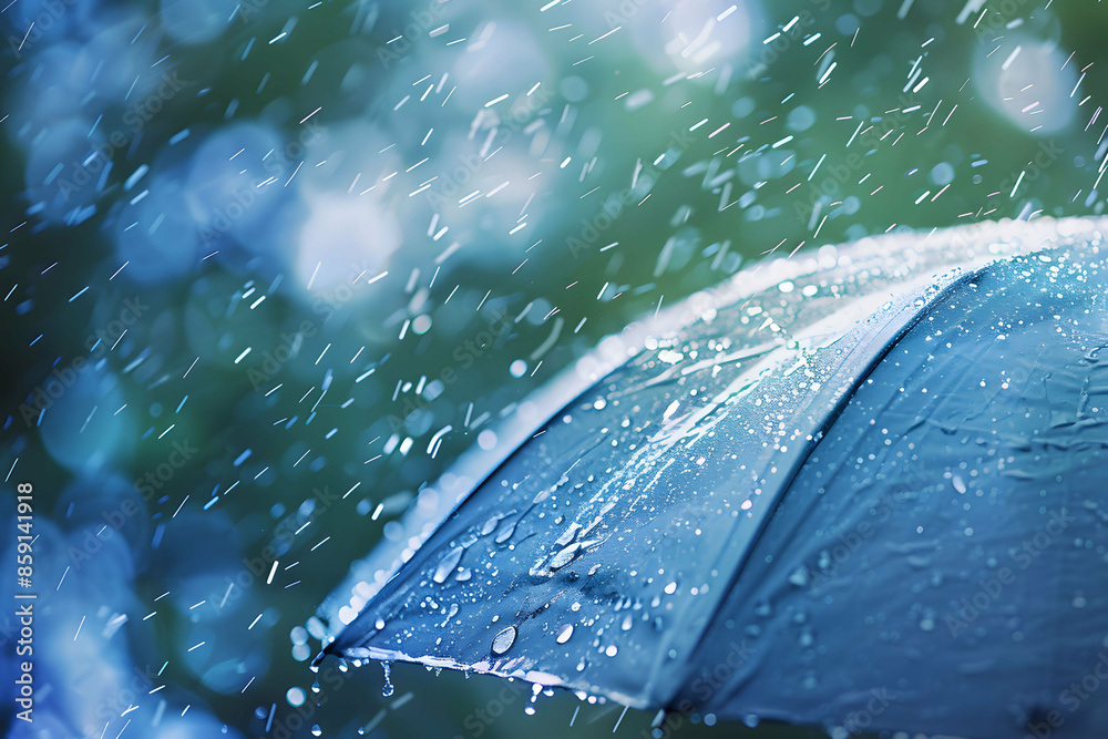 Transparent umbrella under rain against water drops splash background ...