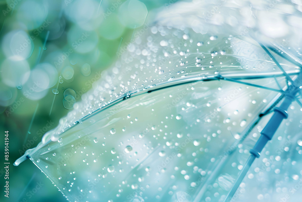 Transparent umbrella under rain against water drops splash background ...