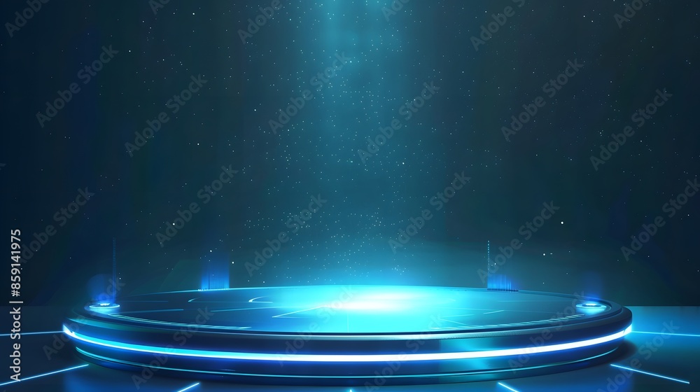 Vector illustrations of Futuristic digital technology stage with ...