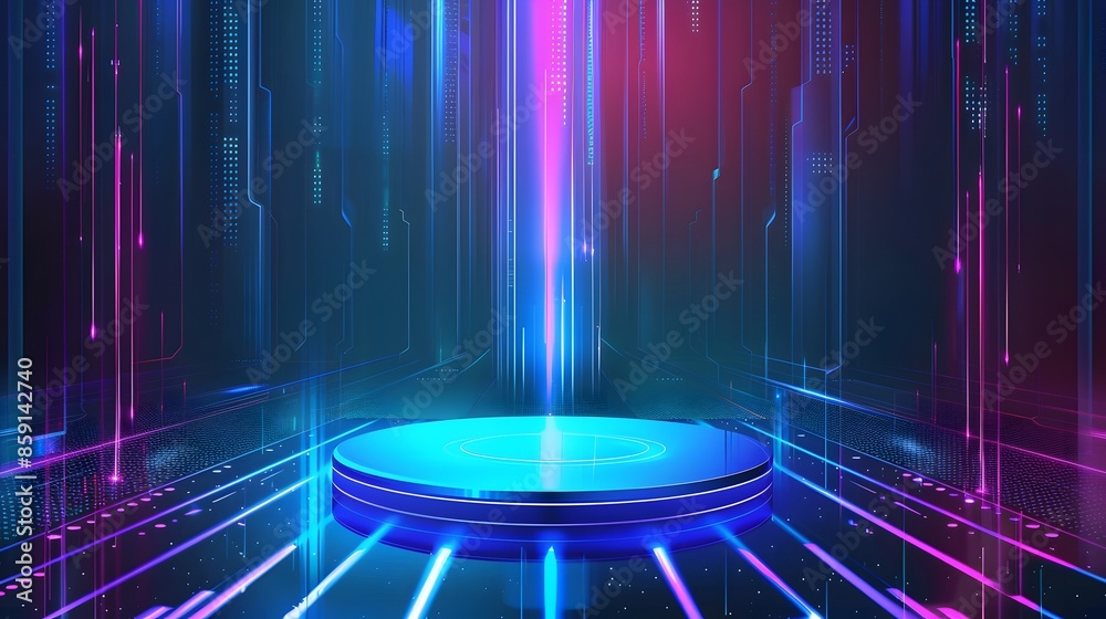 Vector illustrations of Futuristic digital technology stage with ...