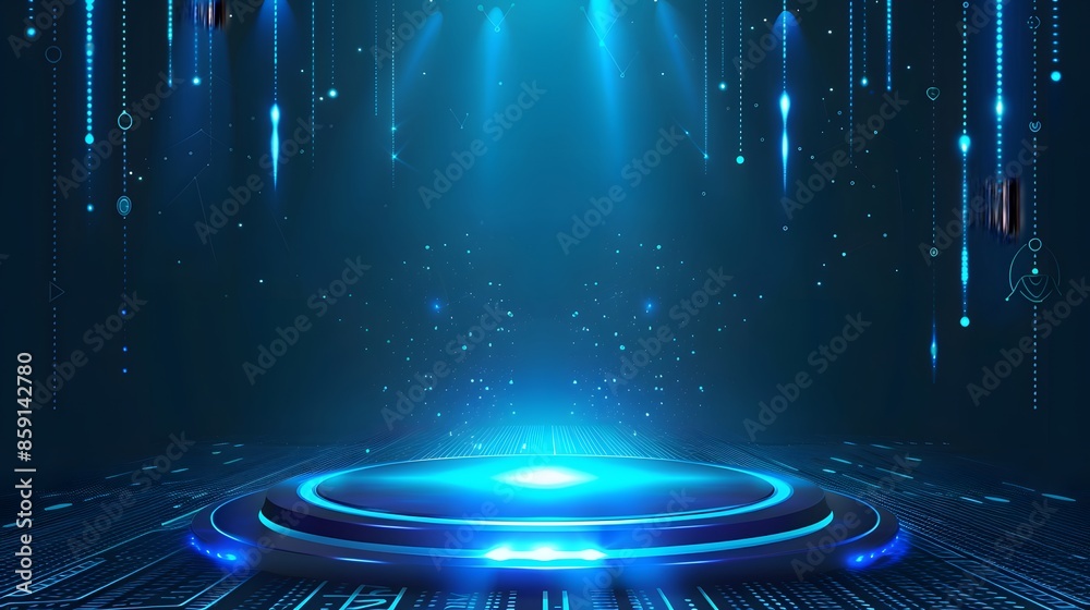 Vector illustrations of Futuristic digital technology stage with ...
