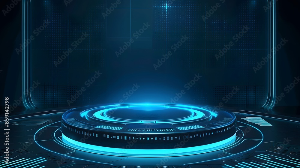 Vector illustrations of Futuristic digital technology stage with ...