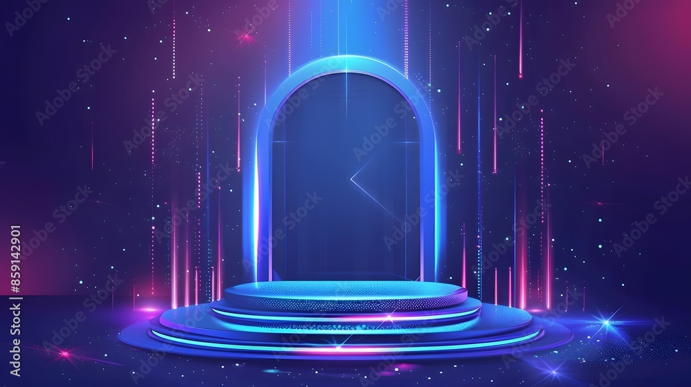 Vector illustrations of Futuristic digital technology stage with ...