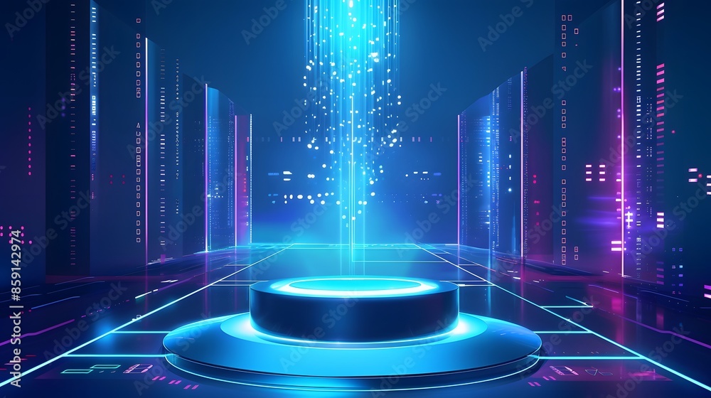 Vector illustrations of Futuristic digital technology stage with ...
