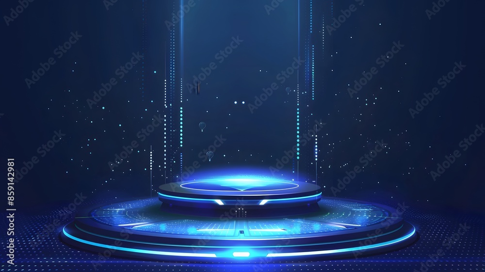 Vector illustrations of Futuristic digital technology stage with ...