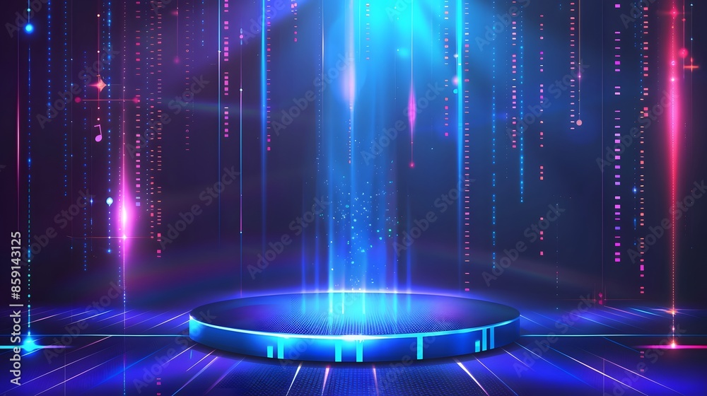 Vector illustrations of Futuristic digital technology stage with ...