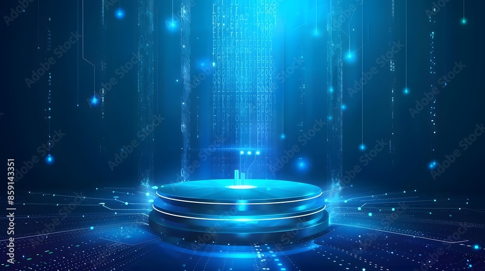 Vector illustrations of Futuristic digital technology stage with ...