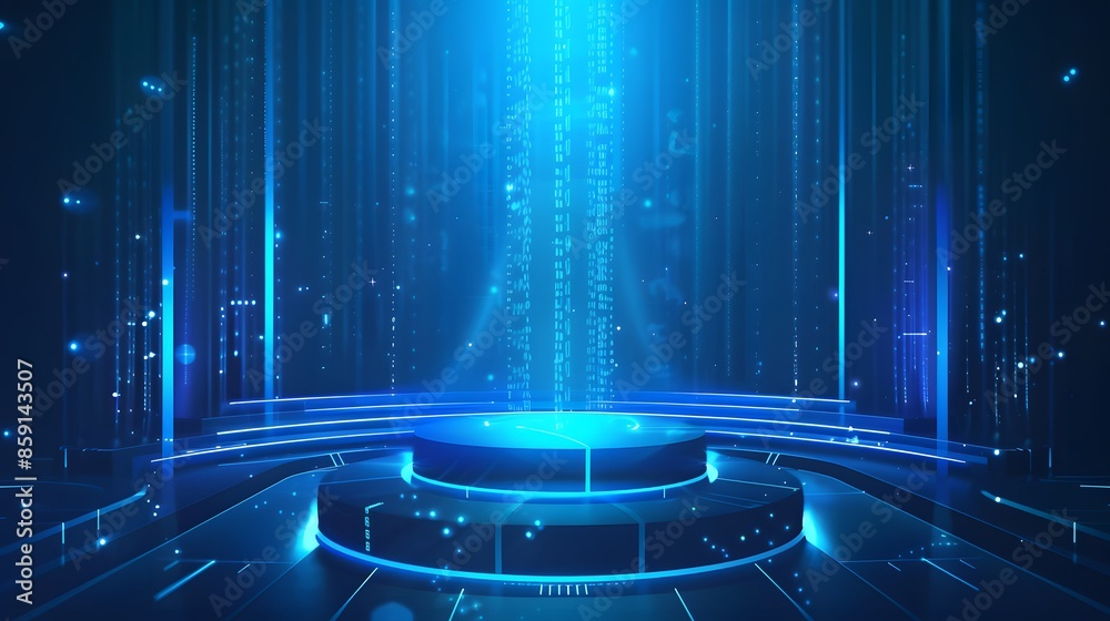 Vector illustrations of Futuristic digital technology stage with ...