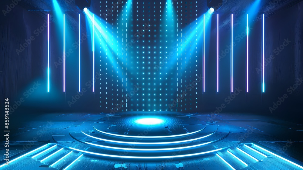 Vector illustrations of Futuristic digital technology stage with ...