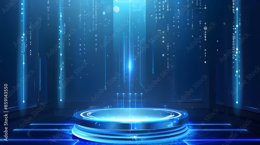 Vector illustrations of Futuristic digital technology stage with ...