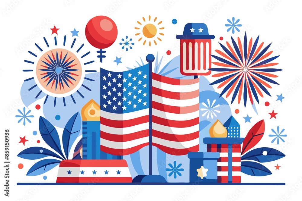 ภาพประกอบสต็อก Festive 4th of July clipart featuring American flag ...