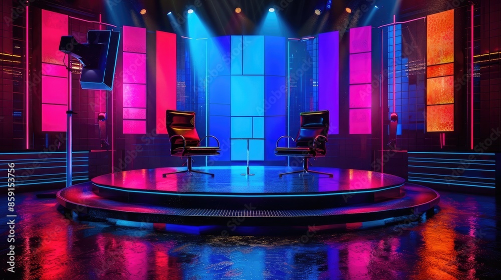 Stage Set for Showbiz: An Empty Game Show Talk Show Set with Stage ...