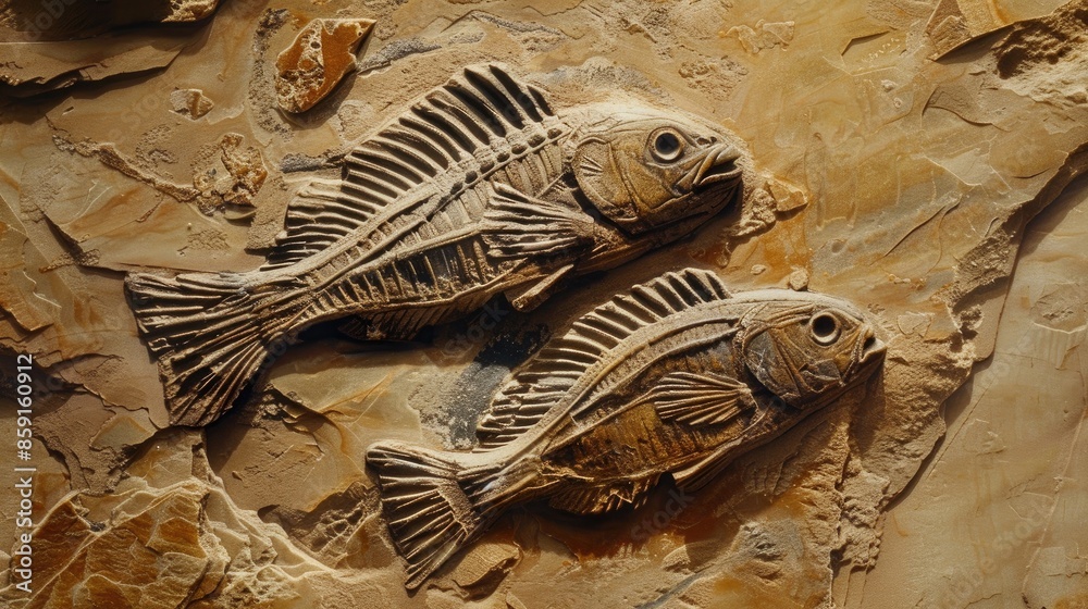 Fish fossils in sedimentary rock from Tertiary Cenozoic era 50 million ...