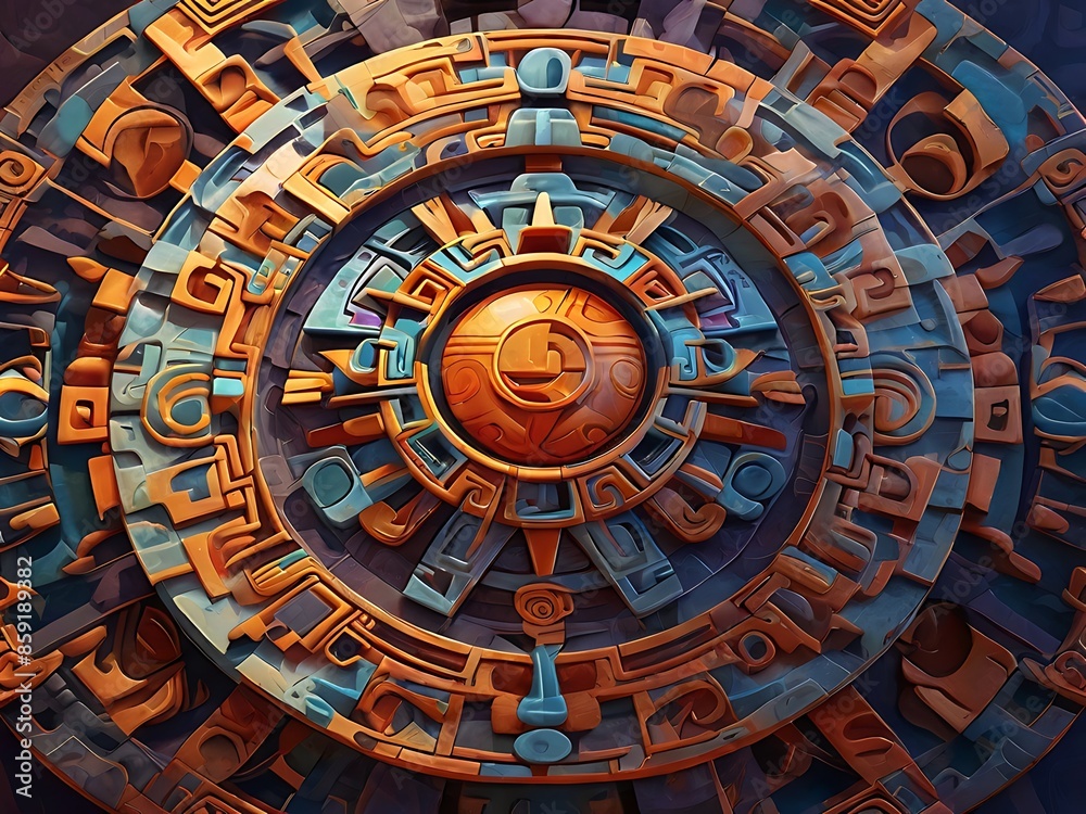 Visualize a holographic representation of an Aztec sun stone ...
