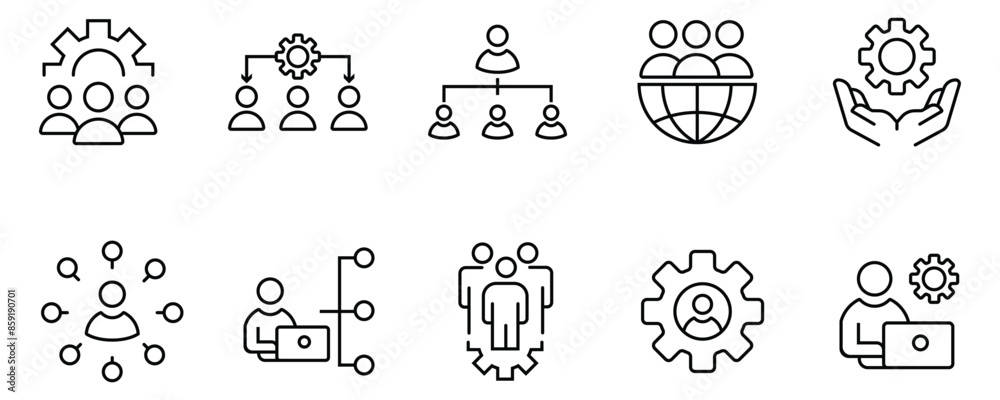 icon set of human resource organization management with gear setting ...